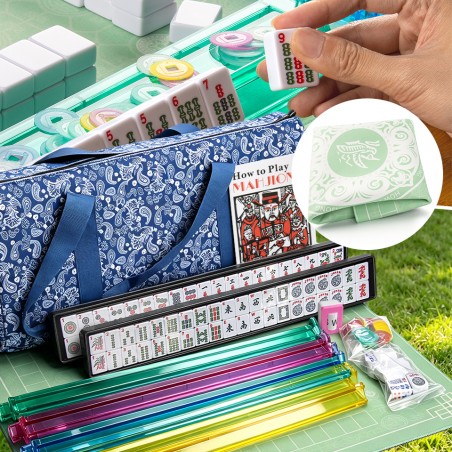 American Mahjong set with 166 engraved mini tiles, racks with pushers ...
