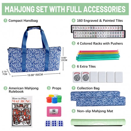 American Mahjong set with 166 engraved mini tiles, racks with pushers ...